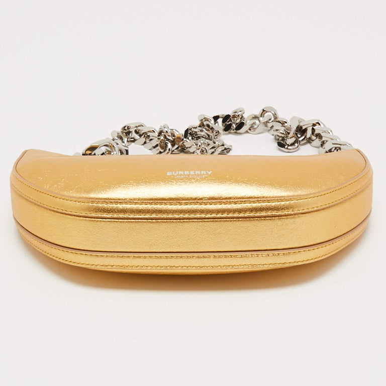 Burberry Metallic Gold Leather Mini Olympia Zip Chain Bag For Sale at ...