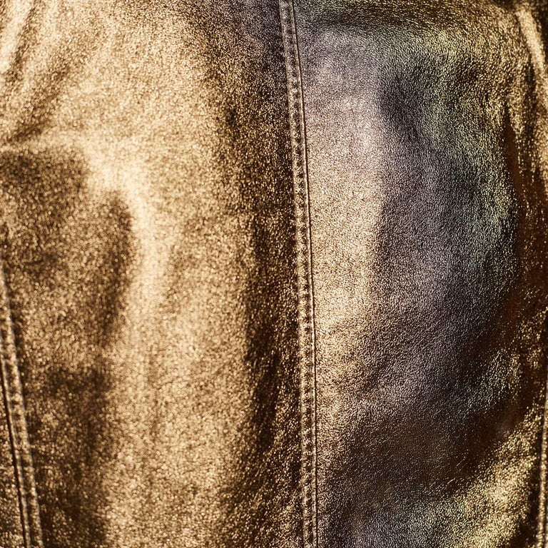 Burberry Metallic Gold Leather Zip Front Jacket M at 1stDibs