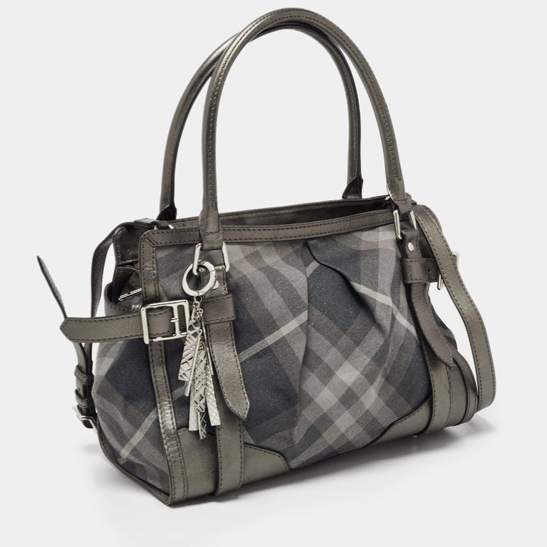 Burberry Metallic Grey Shimmer Beat Check Canvas and Leather Lowry Tote ...