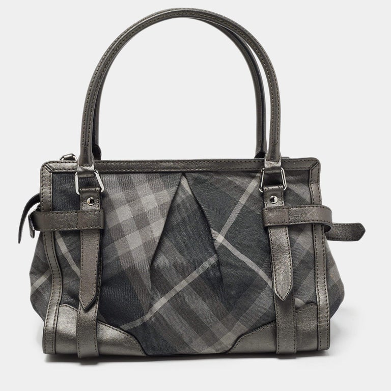 Burberry Metallic Grey Shimmer Beat Check Canvas and Leather Lowry Tote ...