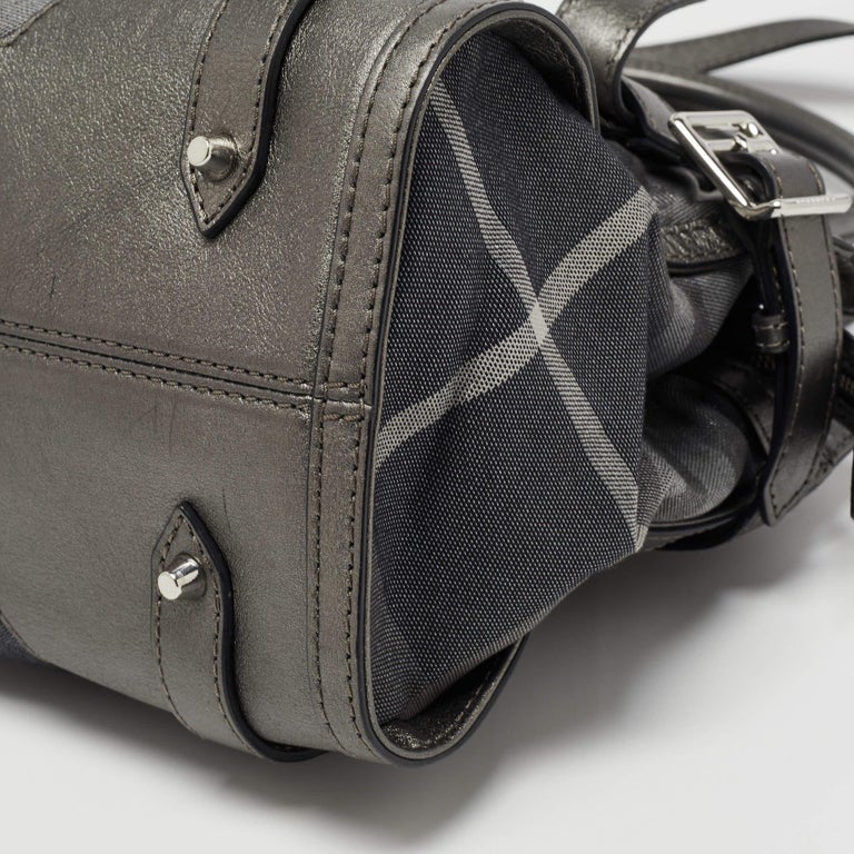 Burberry Metallic Grey Shimmer Beat Check Canvas and Leather Lowry Tote ...