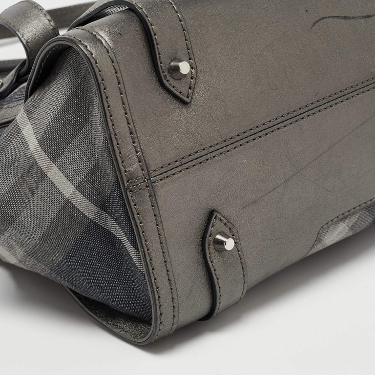 Burberry Metallic Grey Shimmer Beat Check Canvas and Leather Lowry Tote ...