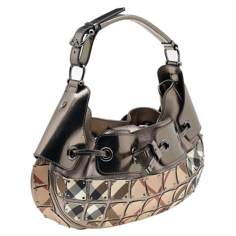 Burberry Metallic Nova Check Coated Canvas And Patent Leather Small ...