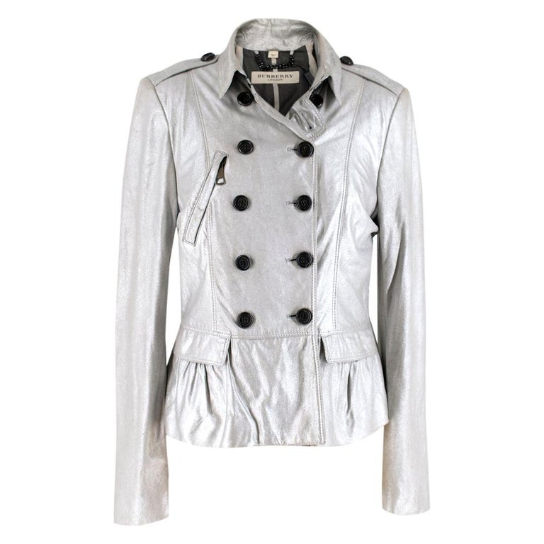 Burberry Metallic Silver Leather Jacket SIZE S at 1stDibs