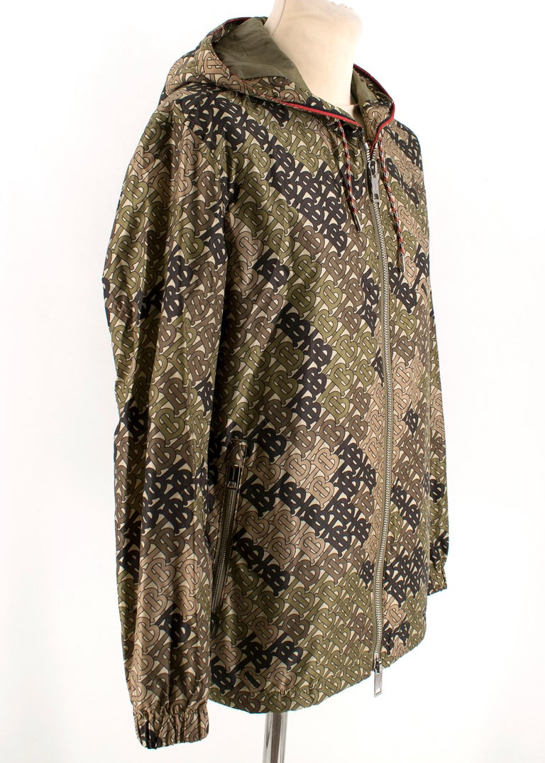 Burberry Monogram Print Nylon Hooded Jacket in Khaki Green EU 48 at ...