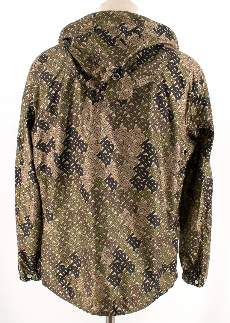 Burberry Monogram Print Nylon Hooded Jacket in Khaki Green EU 48 at ...