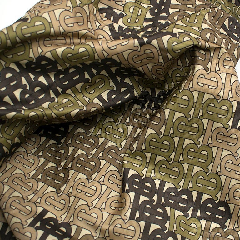 Burberry Monogram Print Nylon Hooded Jacket in Khaki Green EU 48 at ...