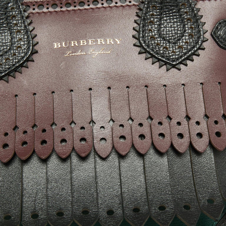 Burberry Multicolor Brogue Leather Small Banner Fringe Tote For Sale at ...