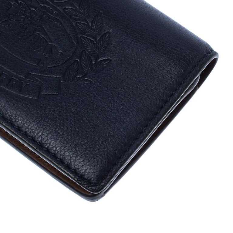 Burberry Navy Blue Embossed Crest Leather Bifold Wallet For Sale at 1stDibs