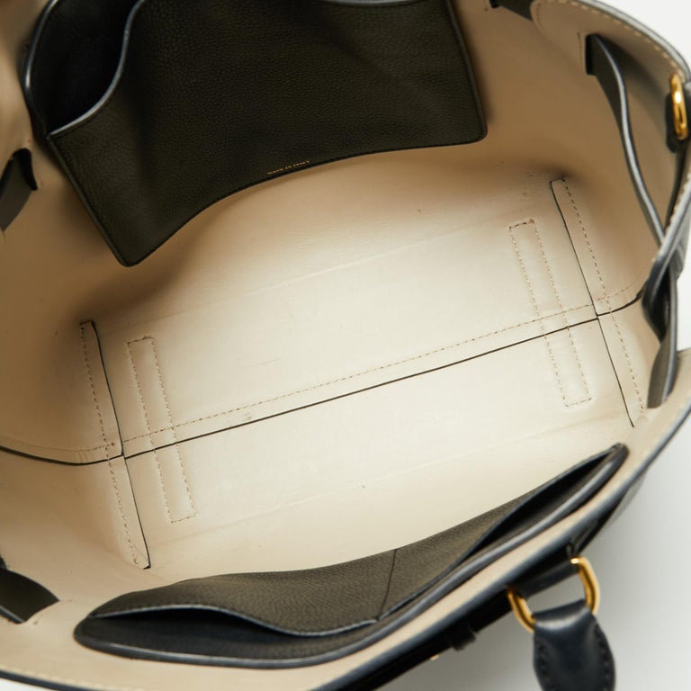 Burberry Navy Blue/Gold Leather Equestrian Knight Belt Tote For Sale at ...