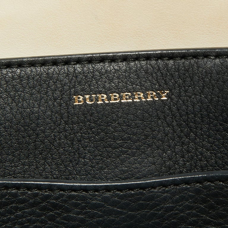 Burberry Navy Blue/Gold Leather Equestrian Knight Belt Tote For Sale at ...