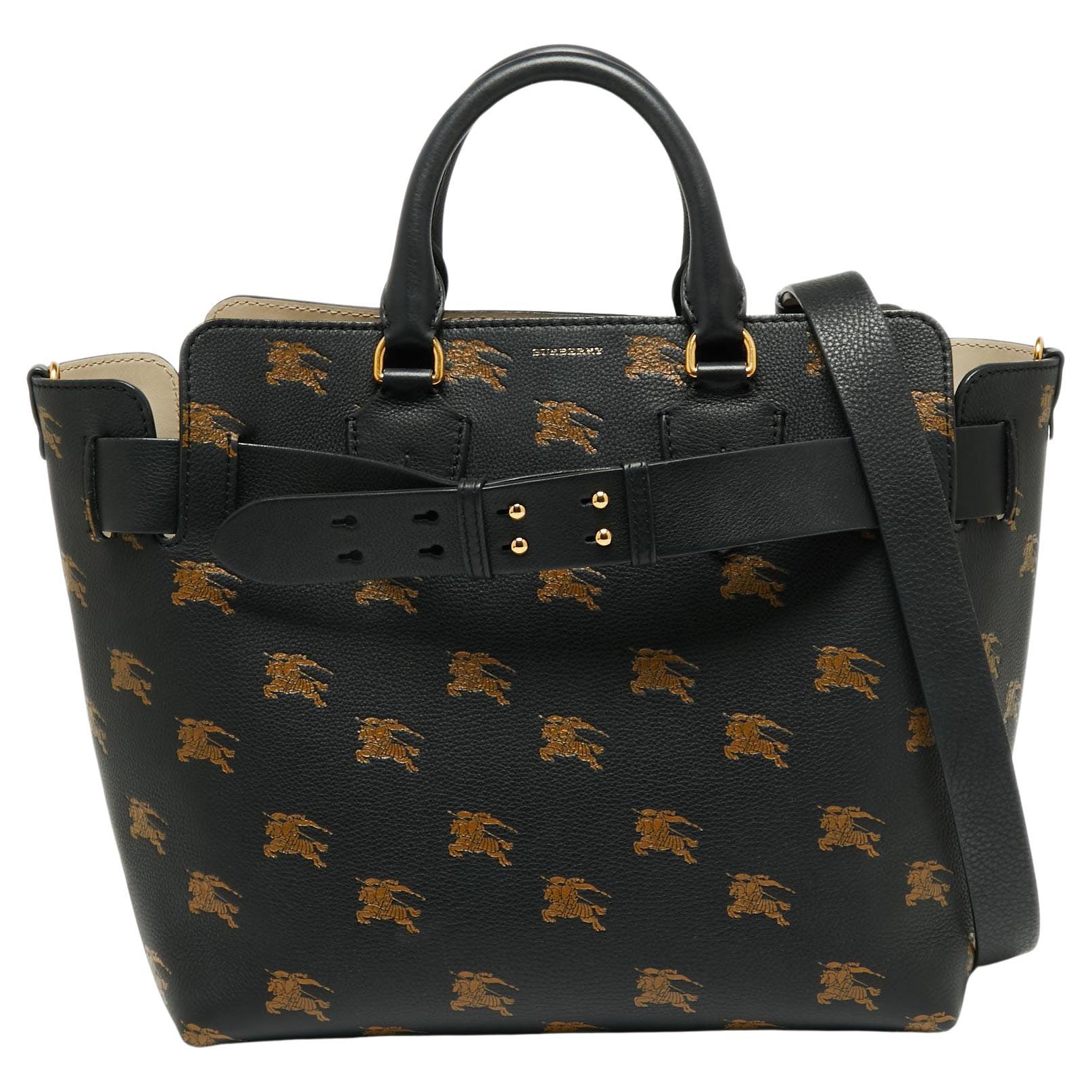 Burberry Navy Blue/Gold Leather Equestrian Knight Belt Tote at 1stDibs