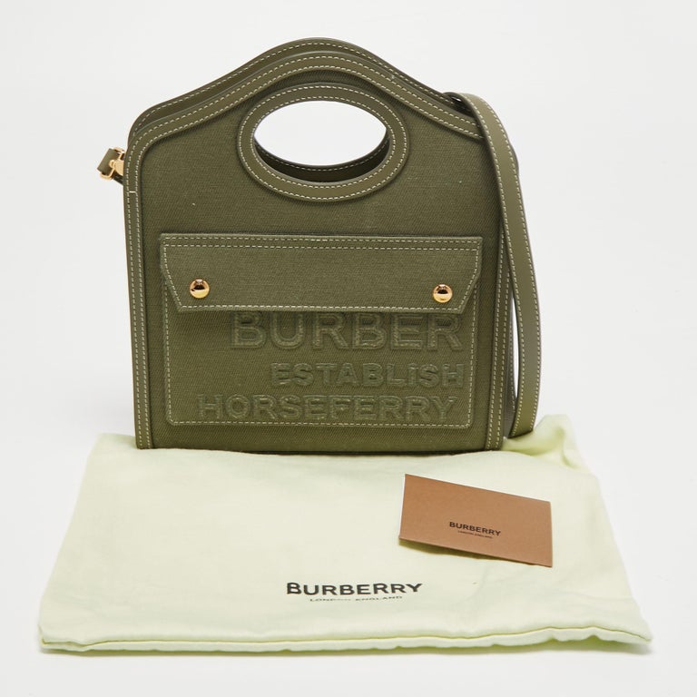 Burberry Olive Green Canvas and Leather Mini Pocket Bag For Sale at 1stDibs