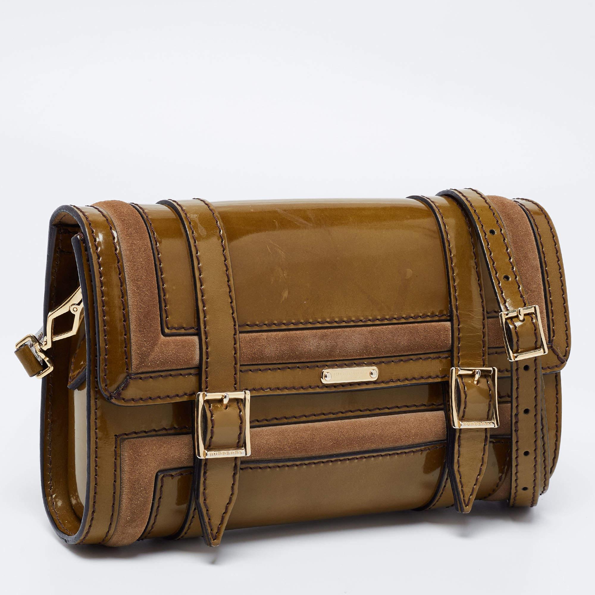 Burberry Olive Green Patent Leather And Suede Shoulder Bag at 1stDibs