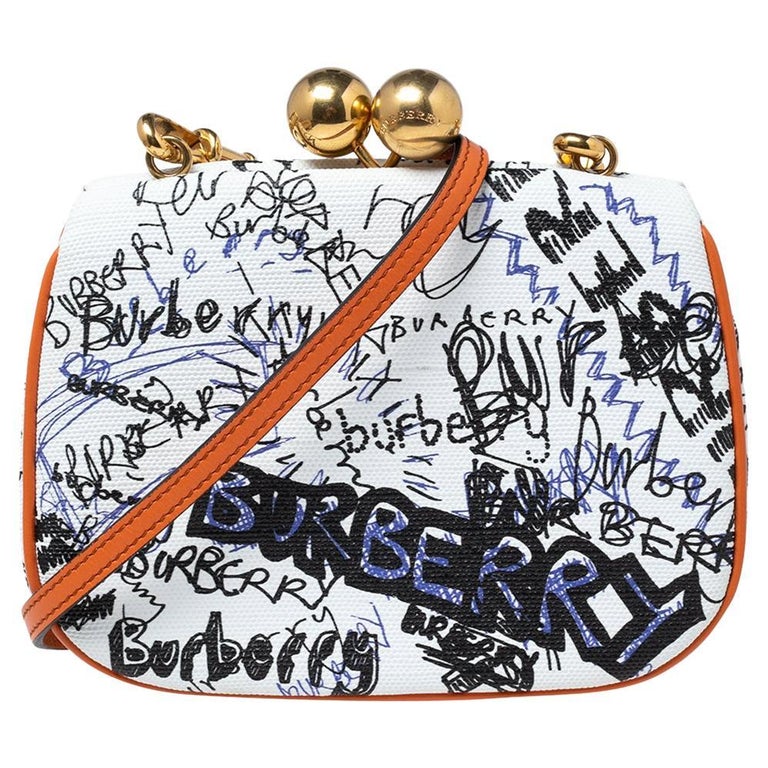 Burberry Orange/White Doddle Print Canvas and Leather Frame Clutch Bag ...