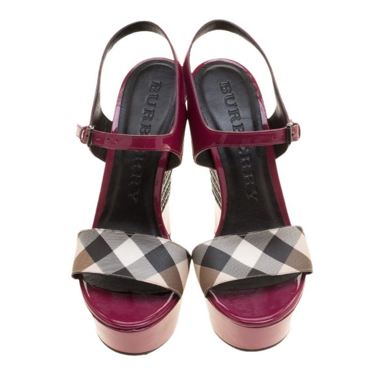 Burberry Patent Leather and Canvas Espadrille Platform Wedge Sandals ...