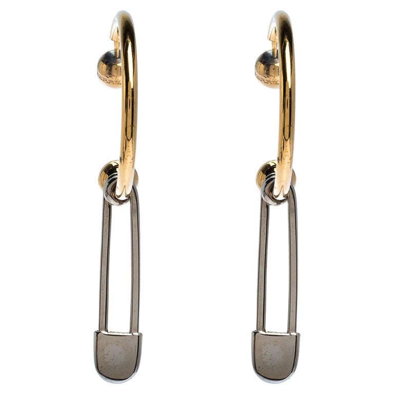Burberry Pin Motif Two Tone Dangle Hoop Earrings at 1stDibs