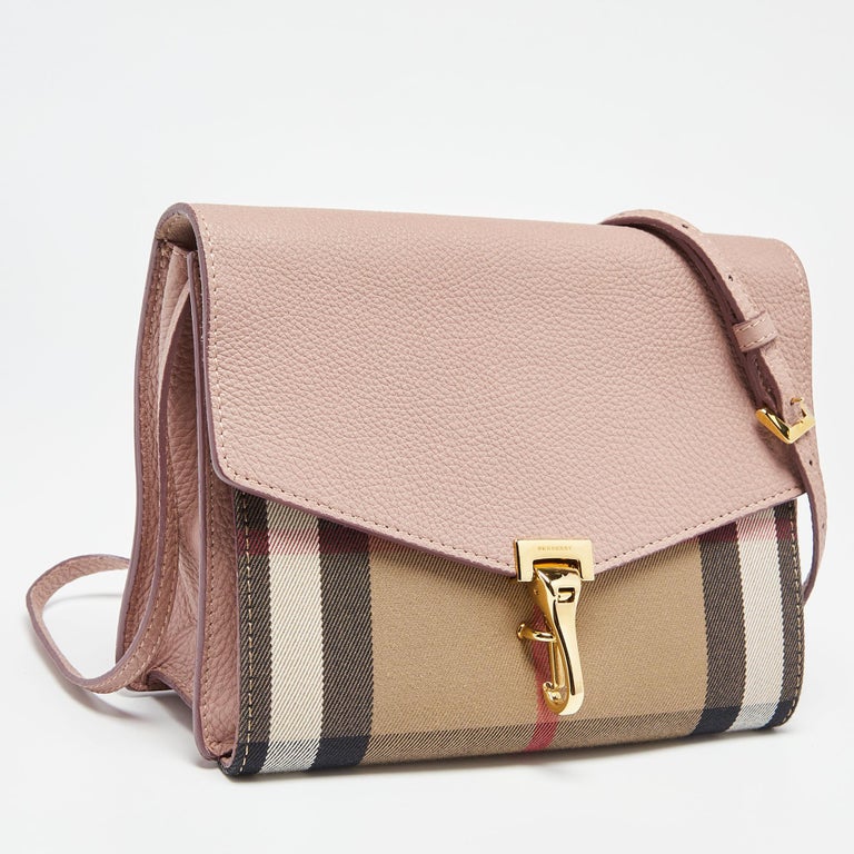 Burberry Pink House Check Fabric and Leather Macken Crossbody Bag at ...