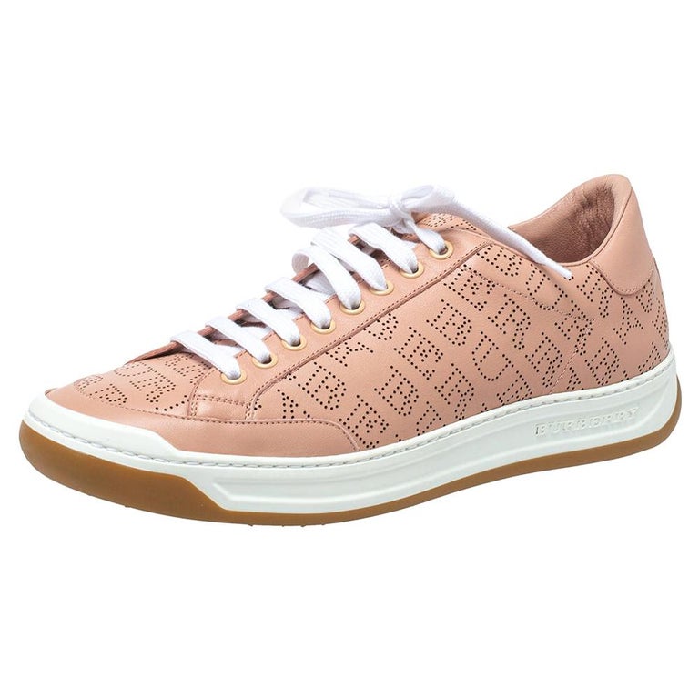 Burberry Pink Perforated Leather Timsbury Low Top Sneakers Size 41 at ...