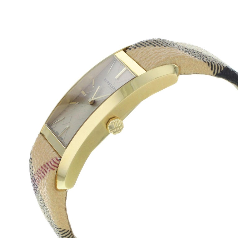 Burberry Pioner Silver Rectangle Dial Gold Tone Steel Quartz Ladies ...