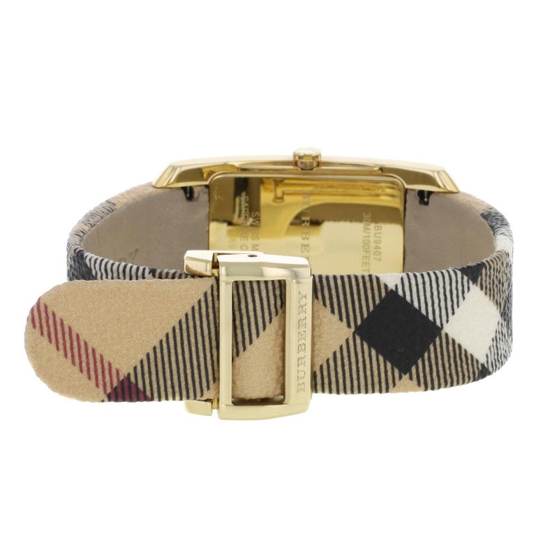 Burberry Pioner Silver Rectangle Dial Gold Tone Steel Quartz Ladies ...