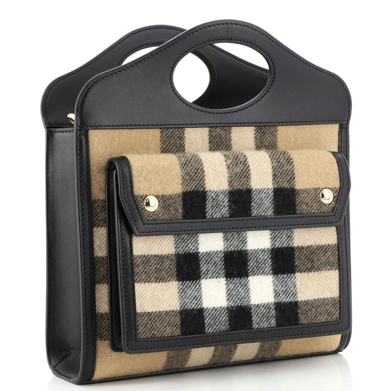 Burberry Pocket Tote Check Cashmere with Leather Mini For Sale at 1stDibs