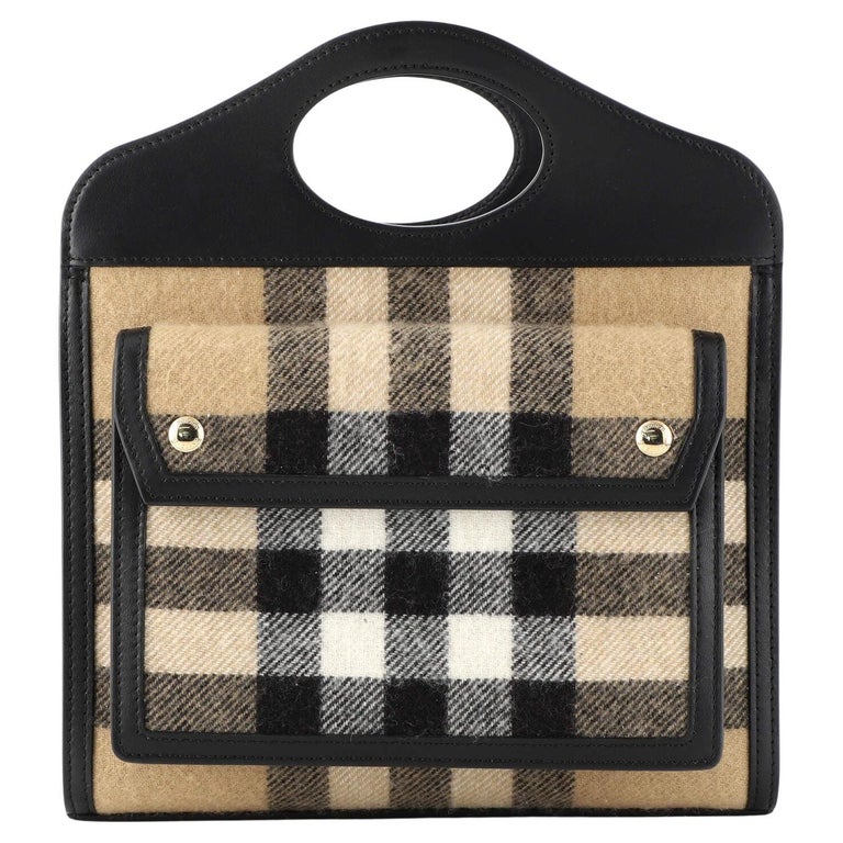 Burberry Pocket Tote Check Cashmere with Leather Mini For Sale at 1stDibs