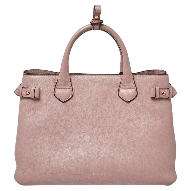 Burberry Powder Pink Leather and House Check Fabric Medium Banner Tote ...