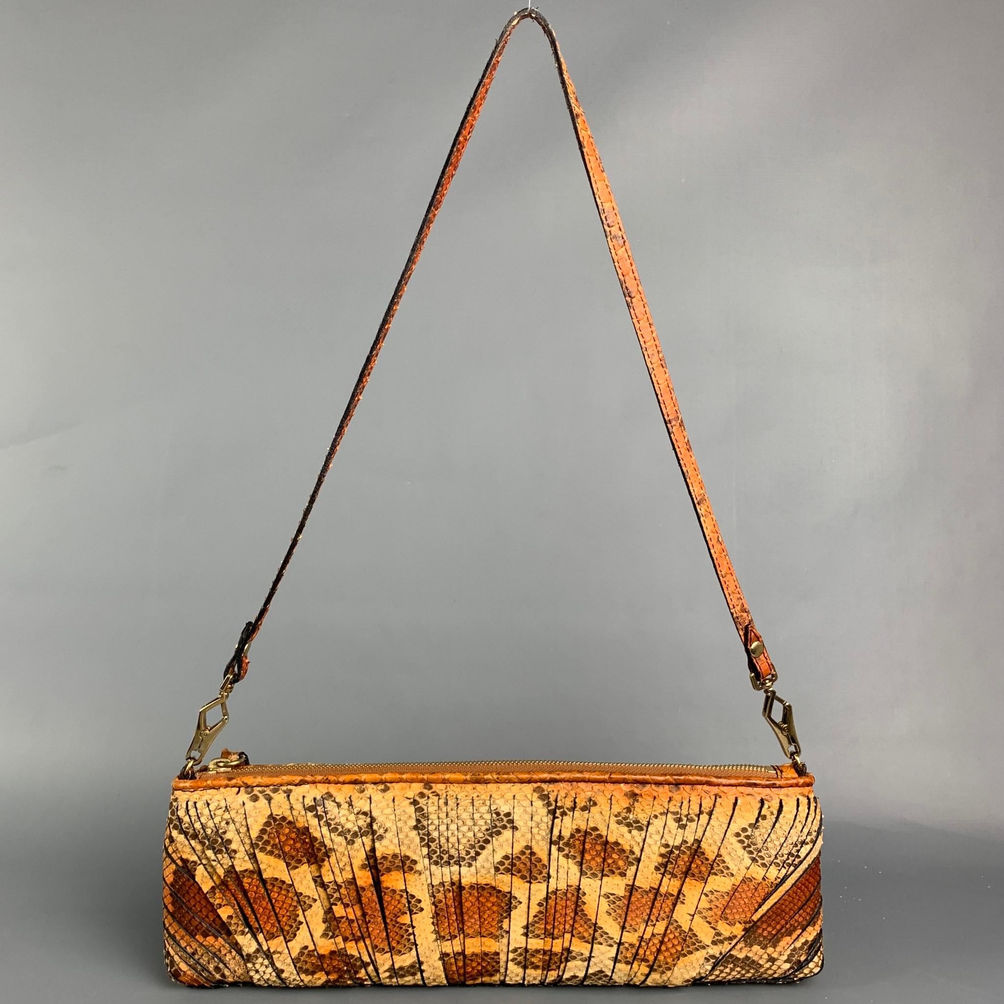 BURBERRY PRORSUM Brown and Tan Python Skin Leather Clutch Shoulder Bag ...