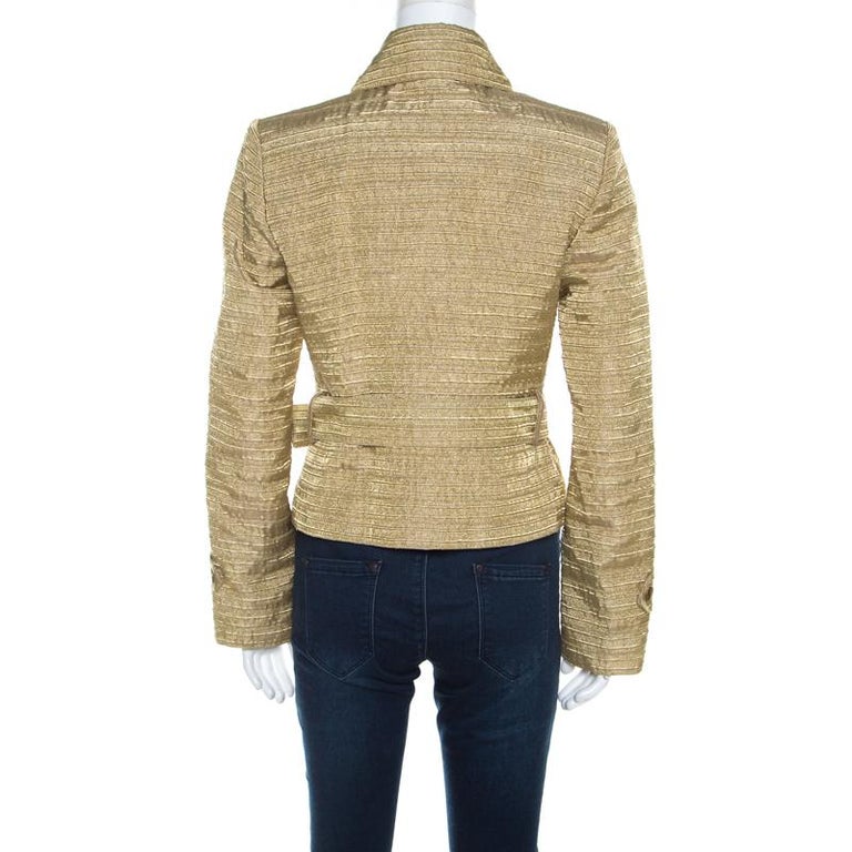 Burberry Prorsum Metallic Gold Textured Cut Out Edge Detail Double ...