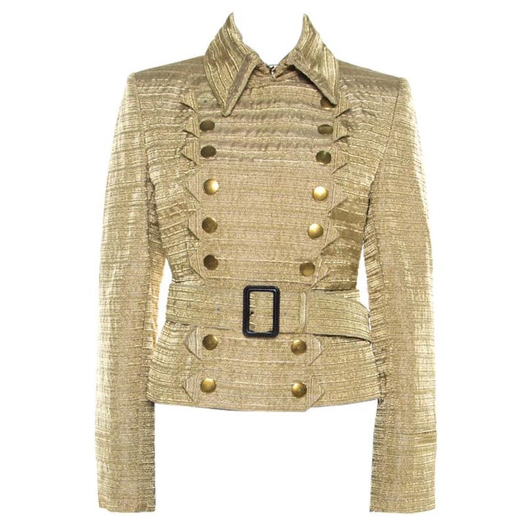 Burberry Prorsum Metallic Gold Textured Cut Out Edge Detail Double ...