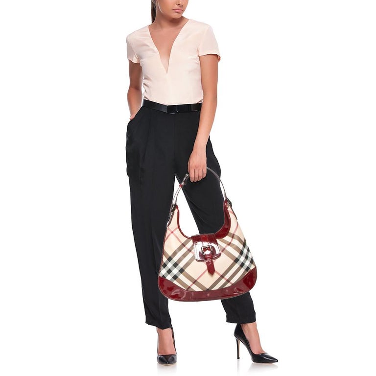 Burberry Red/Beige Nova Check PVC And Patent Leather Brooke Hobo For ...
