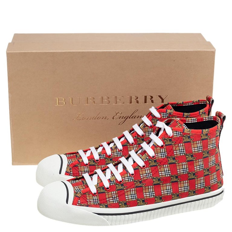 Burberry Red Canvas Kingly Print High Top Sneakers Size 45 For Sale at ...