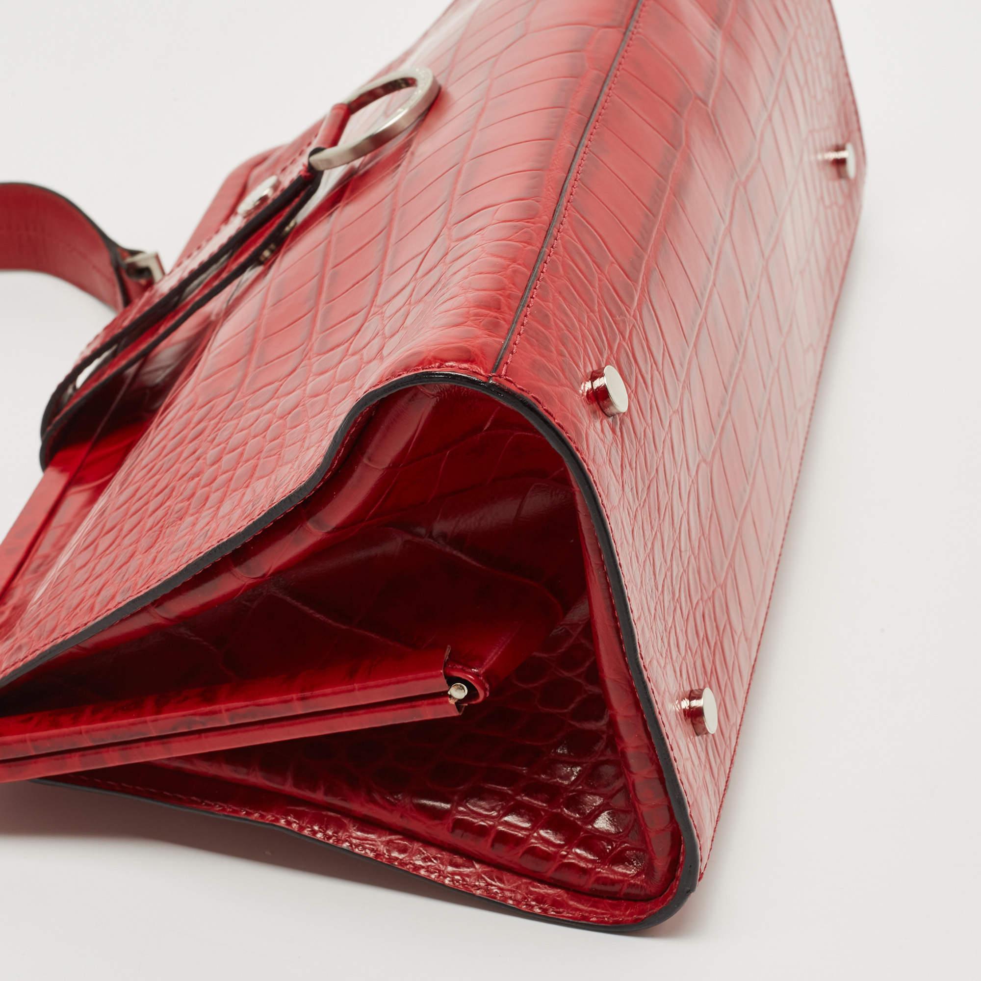 Burberry Red Croc Embossed Leather Frame Satchel For Sale at 1stDibs