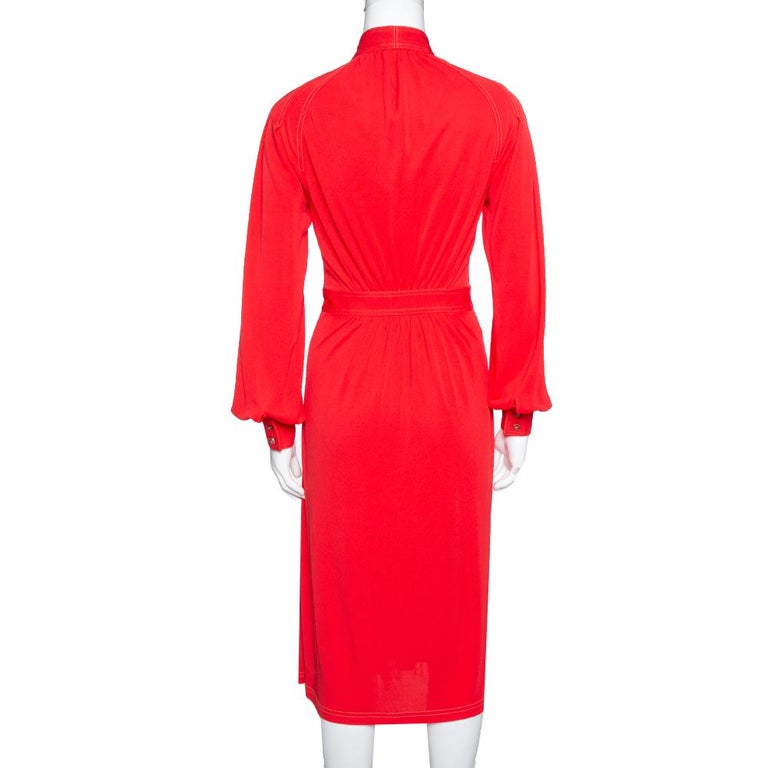 Burberry Red Jersey Top Stitch Detail Tie Neck Dress XS at 1stDibs ...