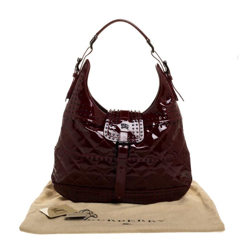 Burberry Red Patent Leather Studded Brooke Hobo at 1stDibs