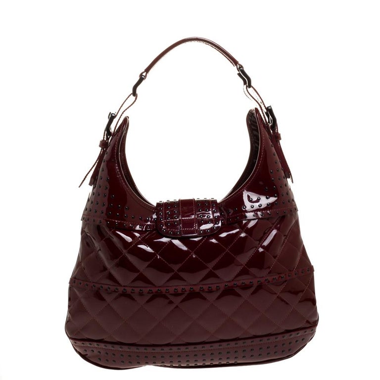 Burberry Red Patent Leather Studded Brooke Hobo at 1stDibs