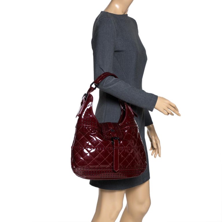Burberry Red Patent Leather Studded Brooke Hobo at 1stDibs
