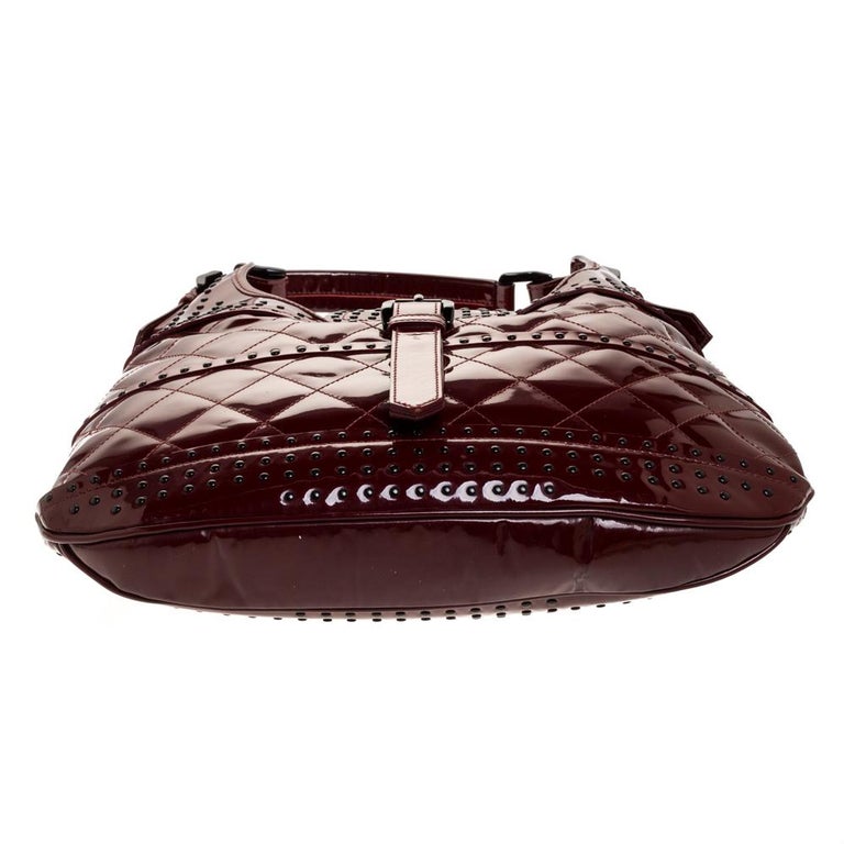 Burberry Red Patent Leather Studded Brooke Hobo at 1stDibs