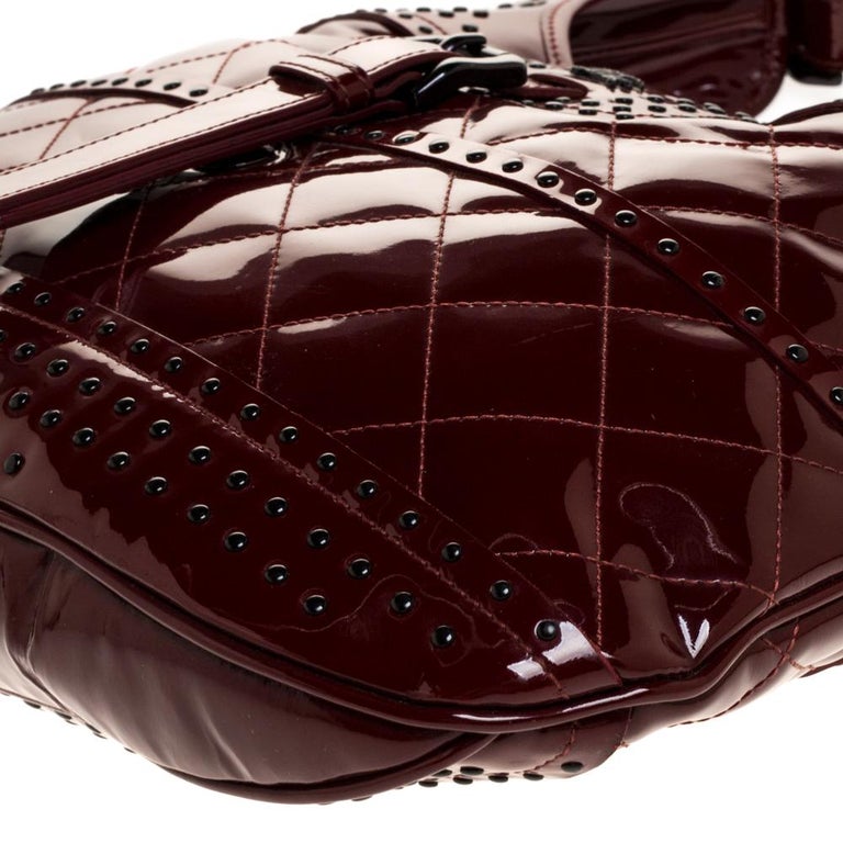 Burberry Red Patent Leather Studded Brooke Hobo at 1stDibs