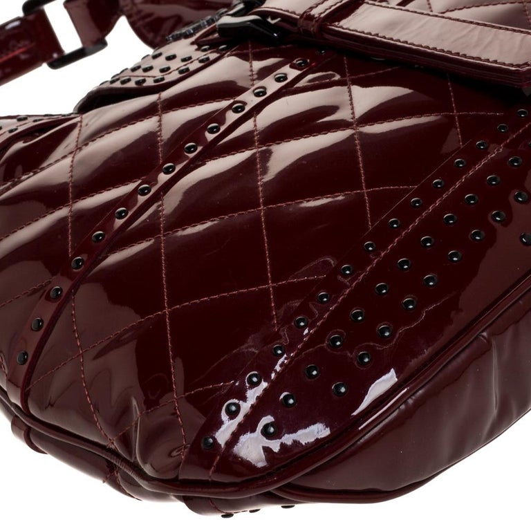 Burberry Red Patent Leather Studded Brooke Hobo at 1stDibs