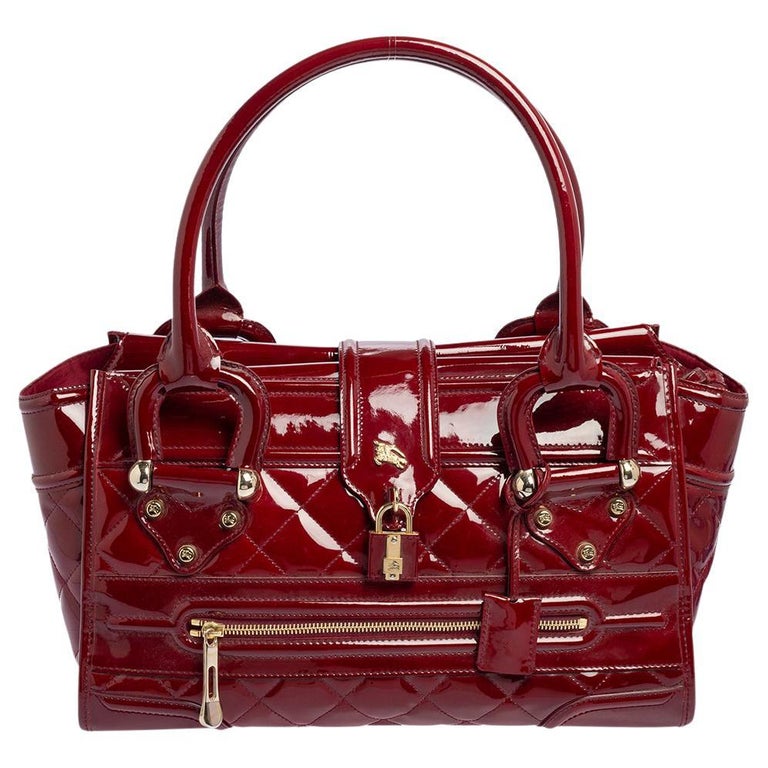 Burberry Red Quilted Patent Leather Manor Satchel at 1stDibs