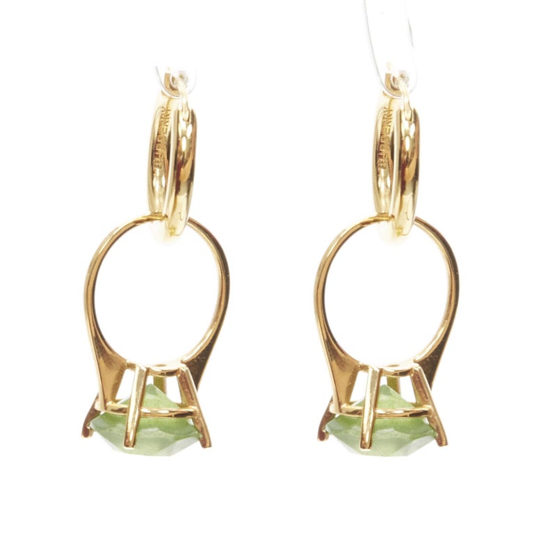 BURBERRY Riccardo Tisci gold green crystal ring hoop drop earrings pair ...