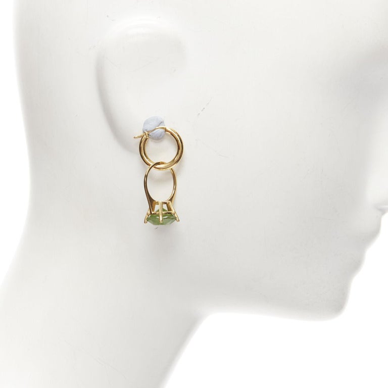 BURBERRY Riccardo Tisci gold green crystal ring hoop drop earrings pair ...