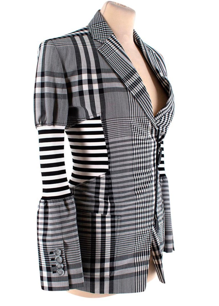 Burberry Runway Black and White Check Corset Detail Wool Blazer Jacket ...
