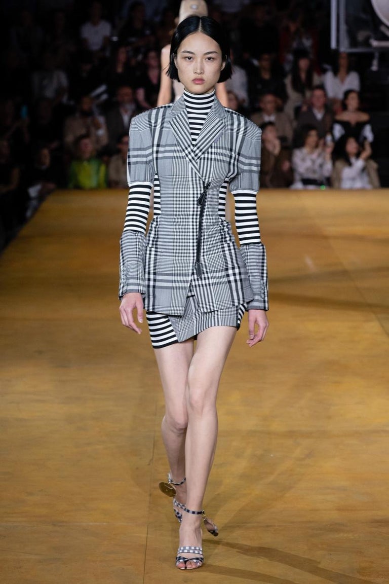 Burberry Runway Black and White Check Corset Detail Wool Blazer Jacket ...