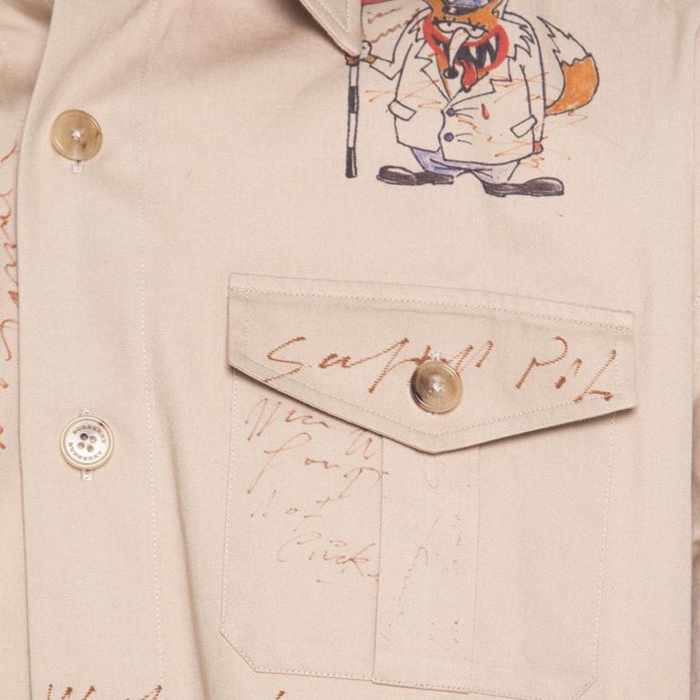 Burberry Sand Brown Sketch Printed Cotton Batson Army Shirt XXL For ...