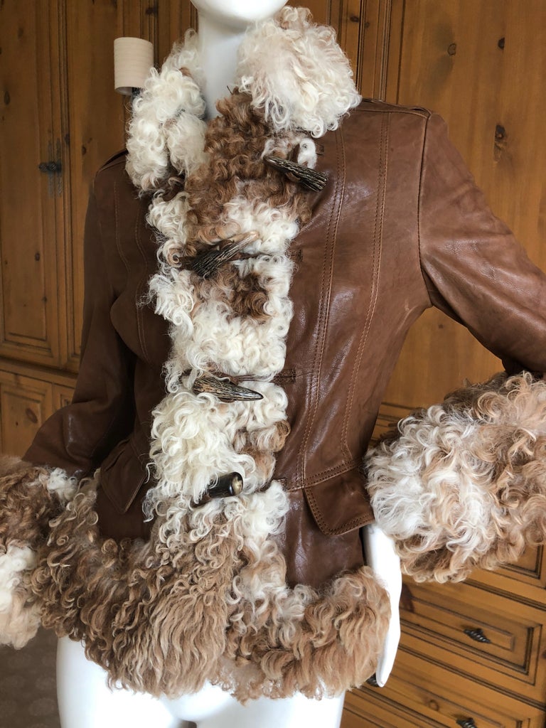 Burberry Shearling Trim Brown Lambskin Leather Jacket with Toggle ...