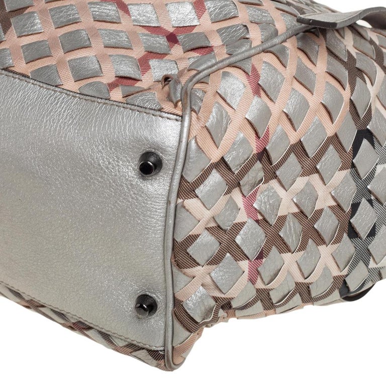 Burberry Silver/Beige Woven Coated Canvas and Leather Large Canterbury ...