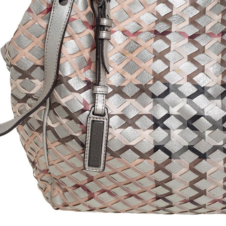 Burberry Silver/Beige Woven Coated Canvas and Leather Large Canterbury ...